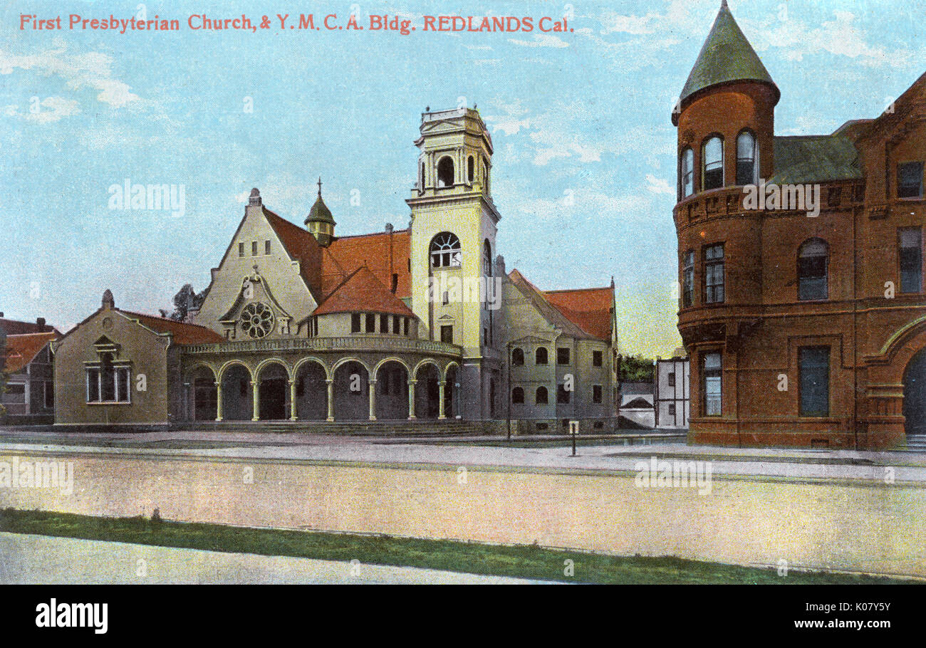 Church and YMCA building, Redlands, California, USA Stock Photo - Alamy