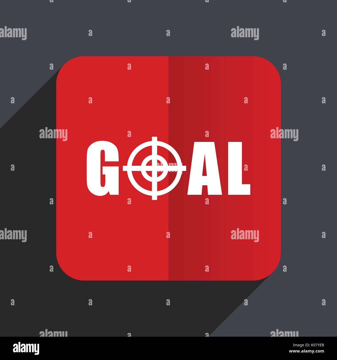 Goal flat design web vector icon. Red square sign on gray background in ...