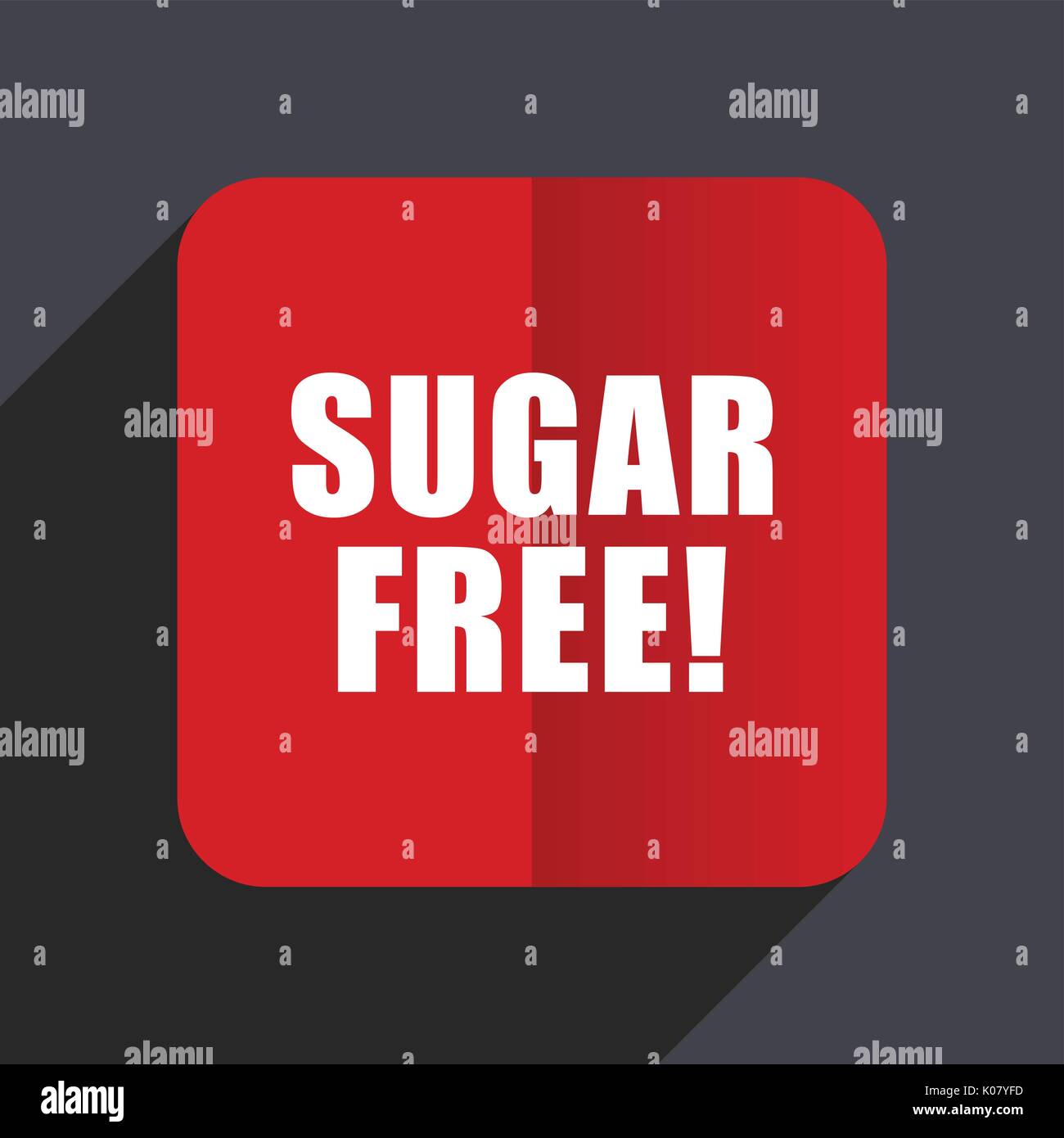 Sugar free flat design web vector icon. Red square sign on gray ...