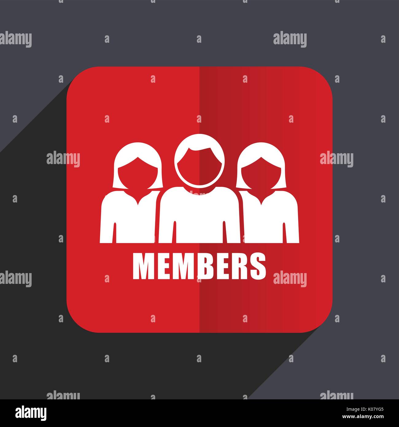 Members flat design web vector icon. Red square sign on gray background ...