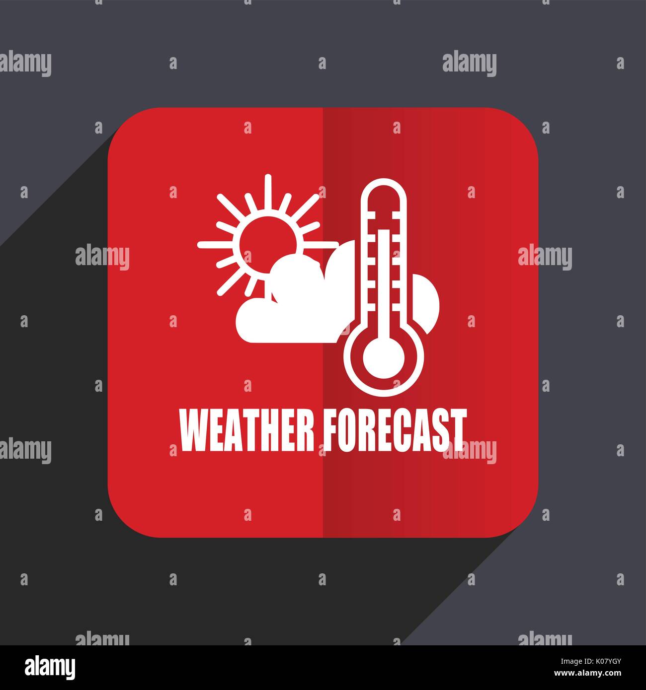 Weather forecast flat design web vector icon. Red square sign on gray ...