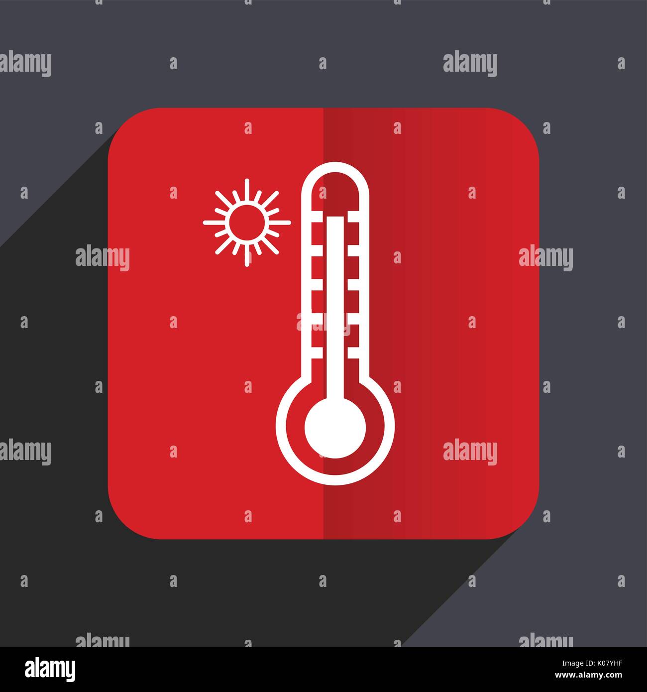 Hot temperature flat design web vector icon. Red square sign on gray ...