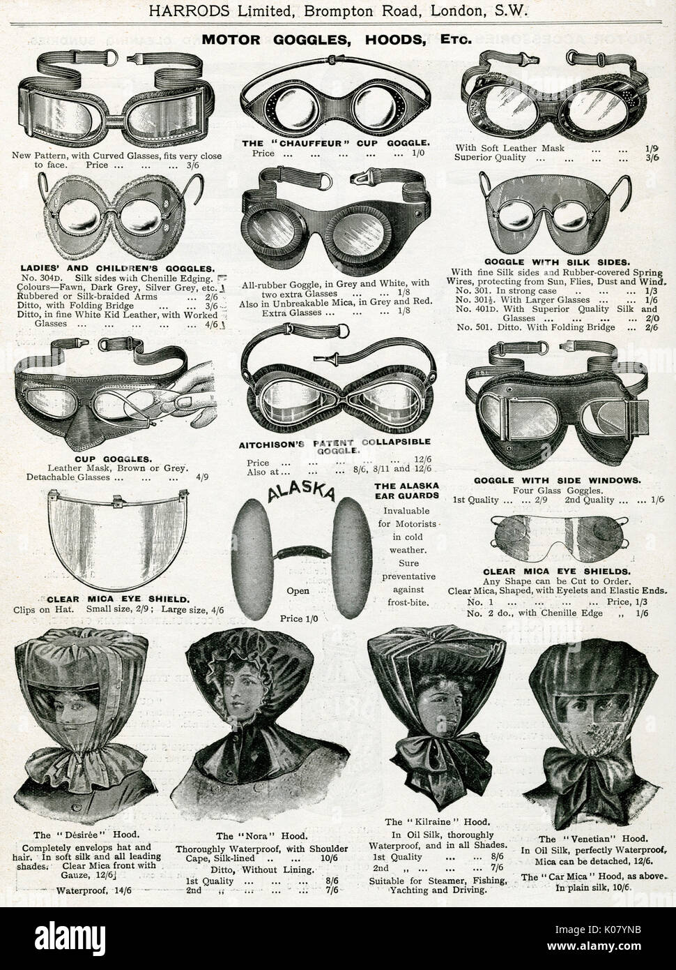 Trade catalogue of goggles and hoods 1911 Stock Photo - Alamy