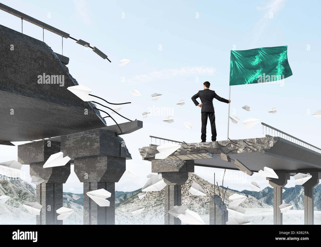 Man with flag presenting leadership concept Stock Photo - Alamy