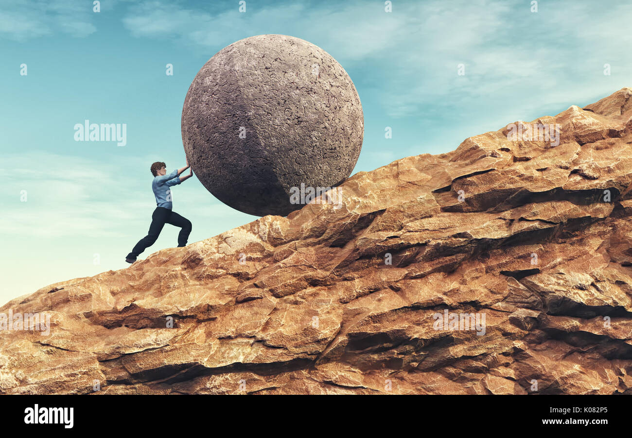 Pushing rock illustration hi-res stock photography and images - Alamy