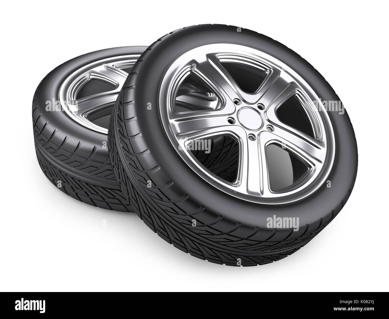 Two new car wheels. 3d image. Isolated white background Stock Photo - Alamy