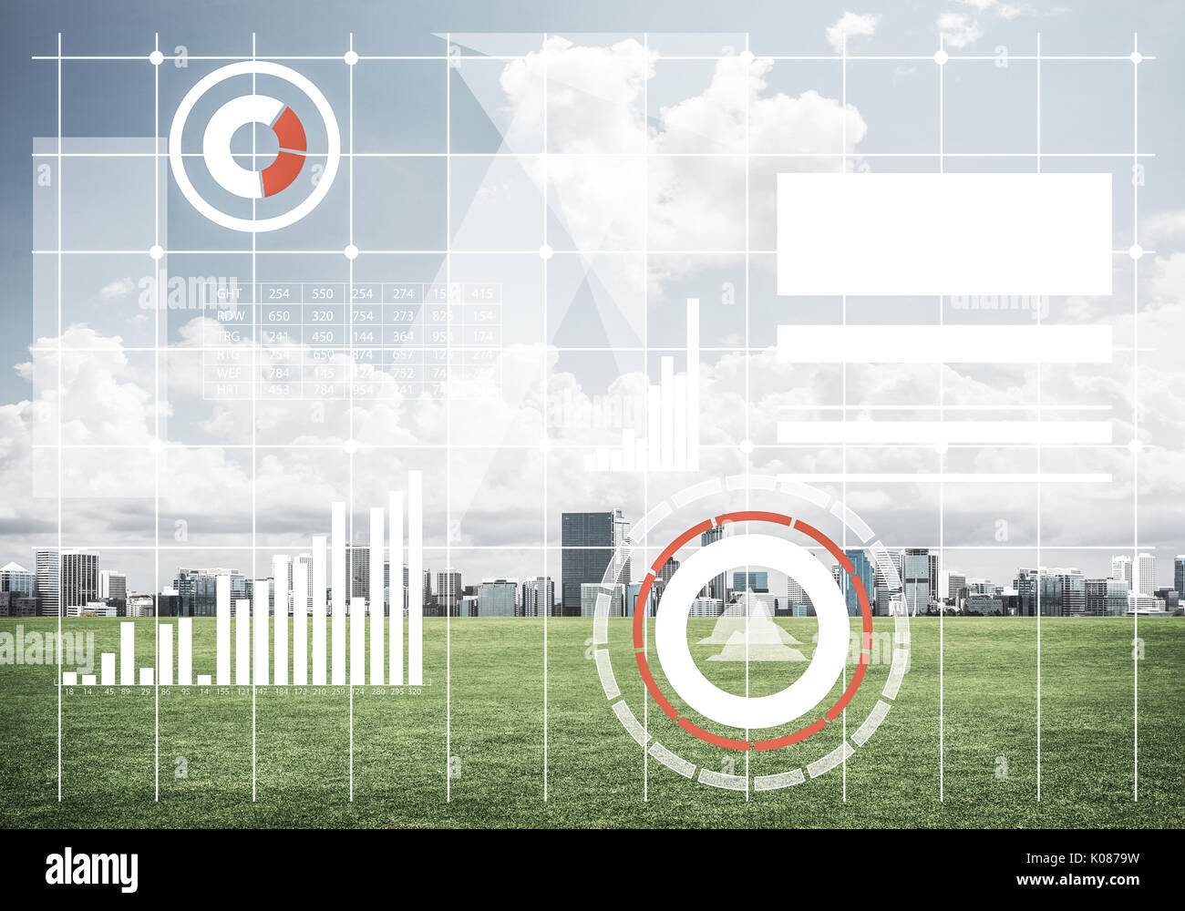 Natural background with modern cityscape green field and media i Stock ...