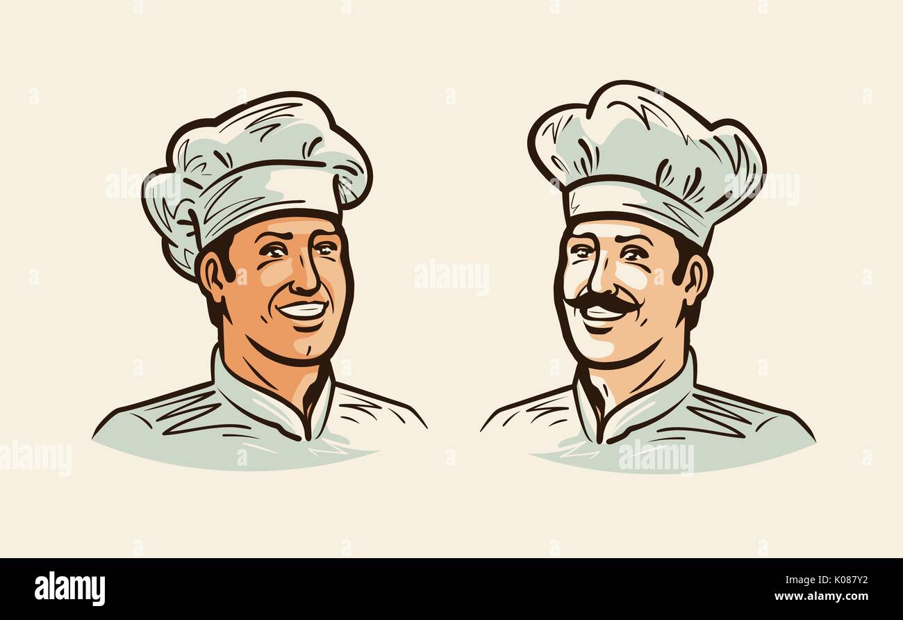 Portrait of cheerful chef, cook. Illustration for design menu ...