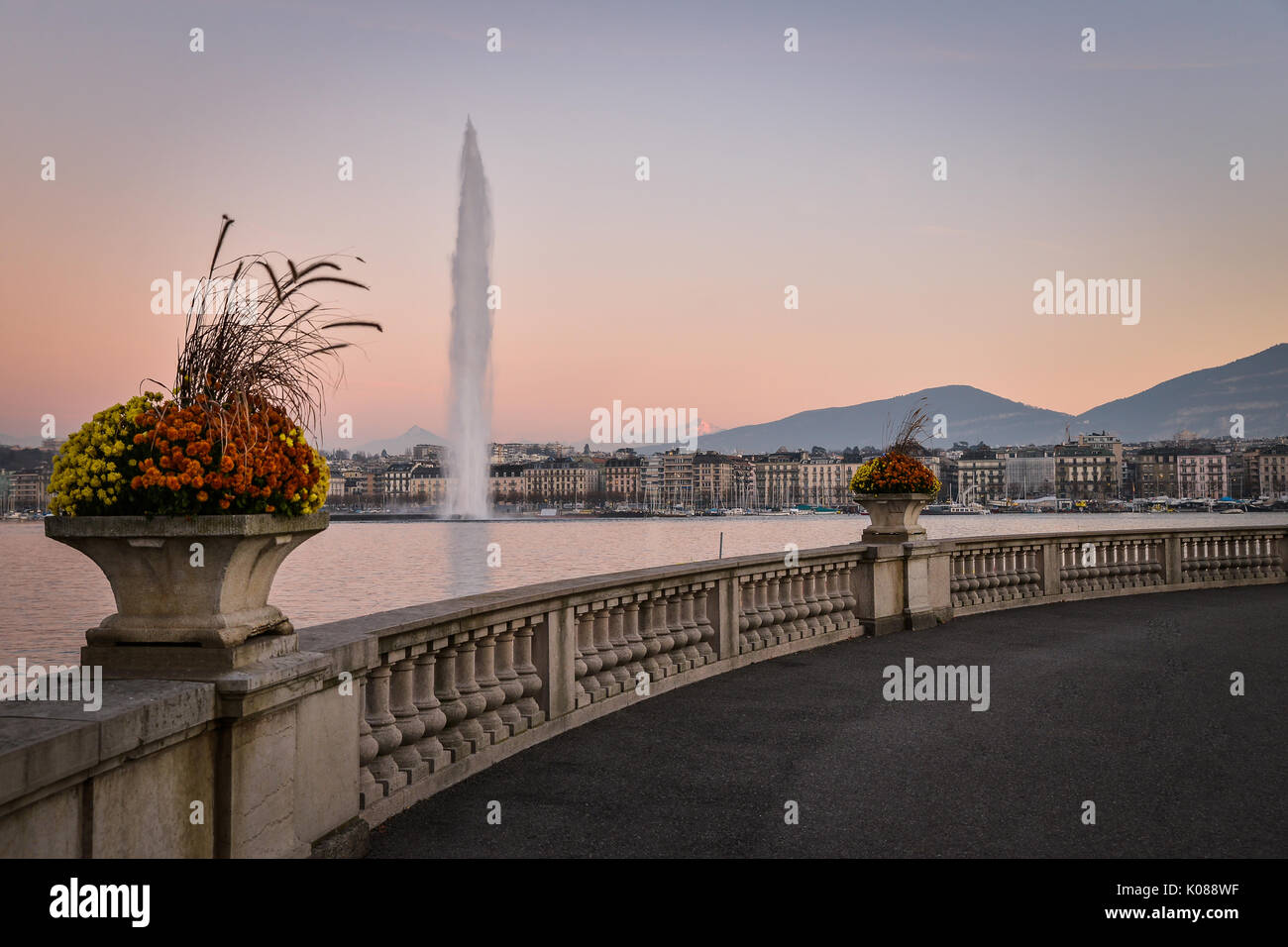 General view of Geneva/The city of Geneva, the Leman Lake and the Water ...