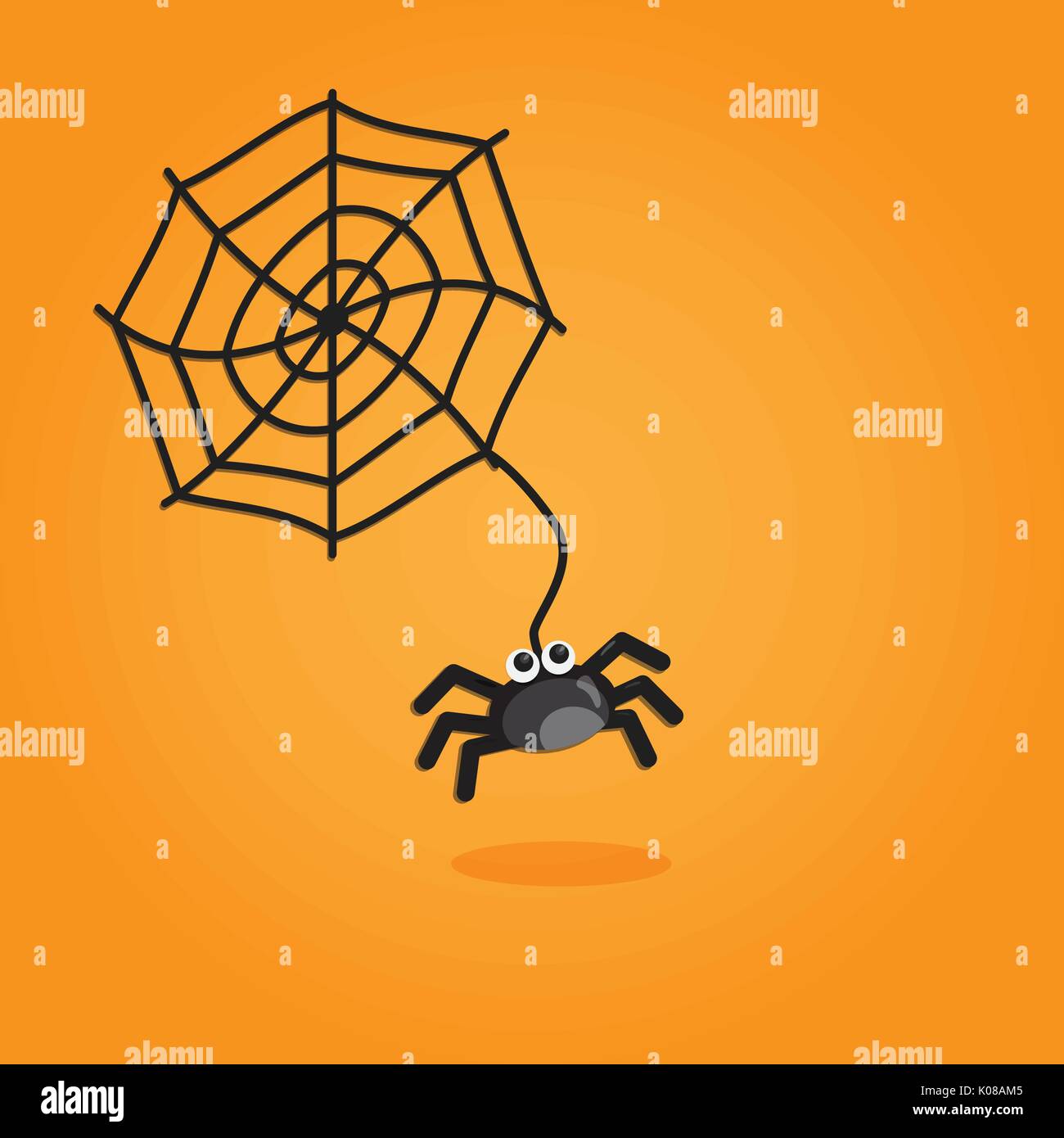 Halloween cartoon art in flat style. Orange background, Cute spider for ...