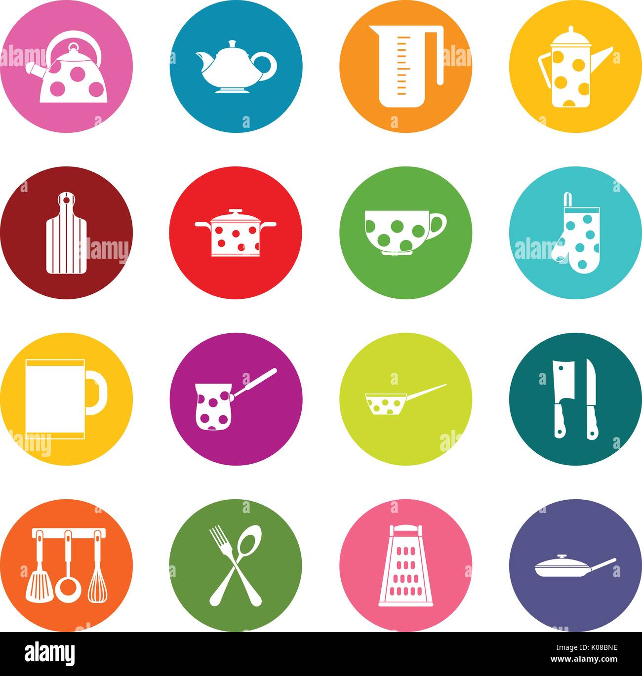 Kitchen tools and utensils icons many colors set Stock Vector Image ...