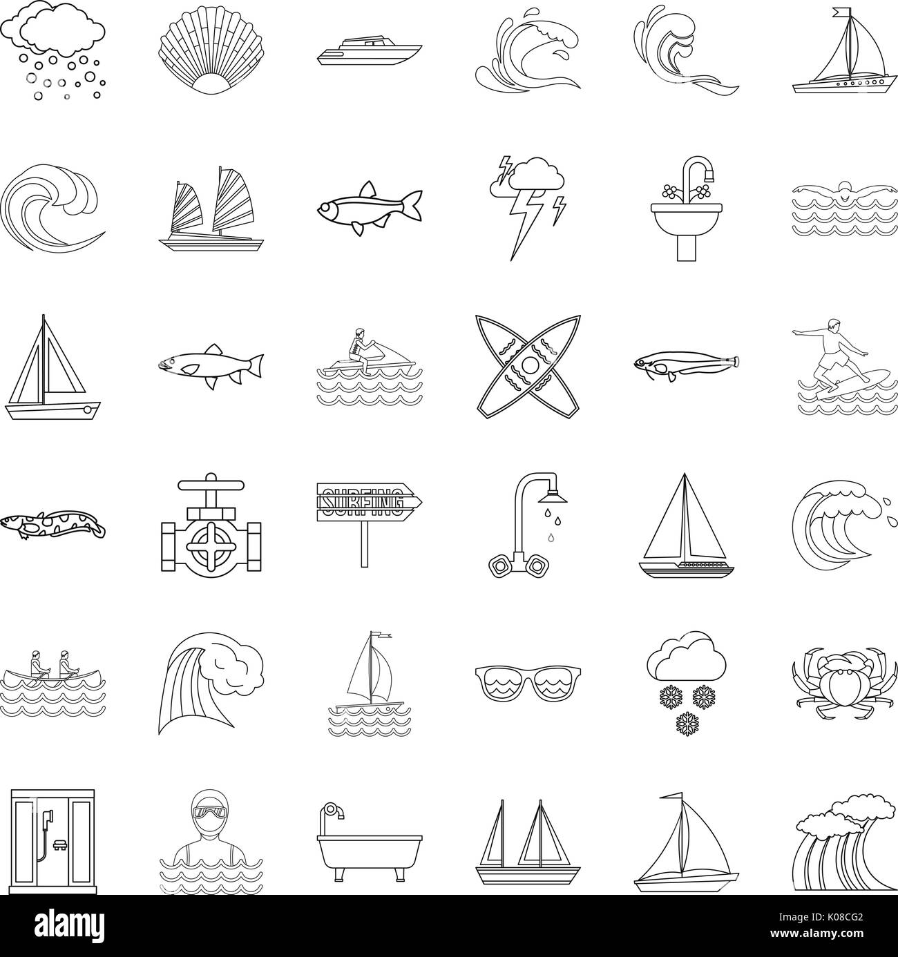 Aqua icons set, outline style Stock Vector Image & Art - Alamy