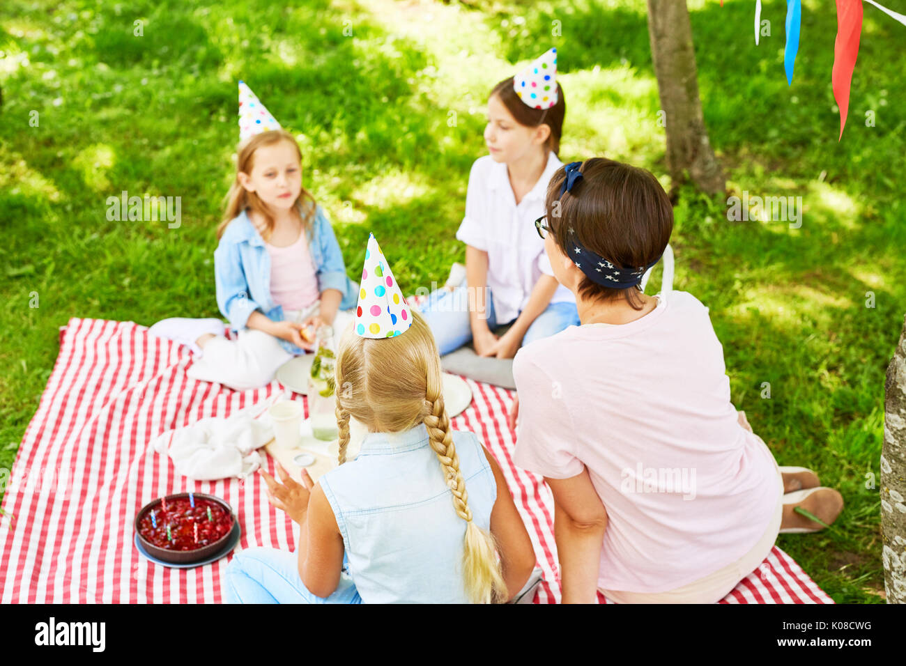 Birthday party on lawn Stock Photo - Alamy