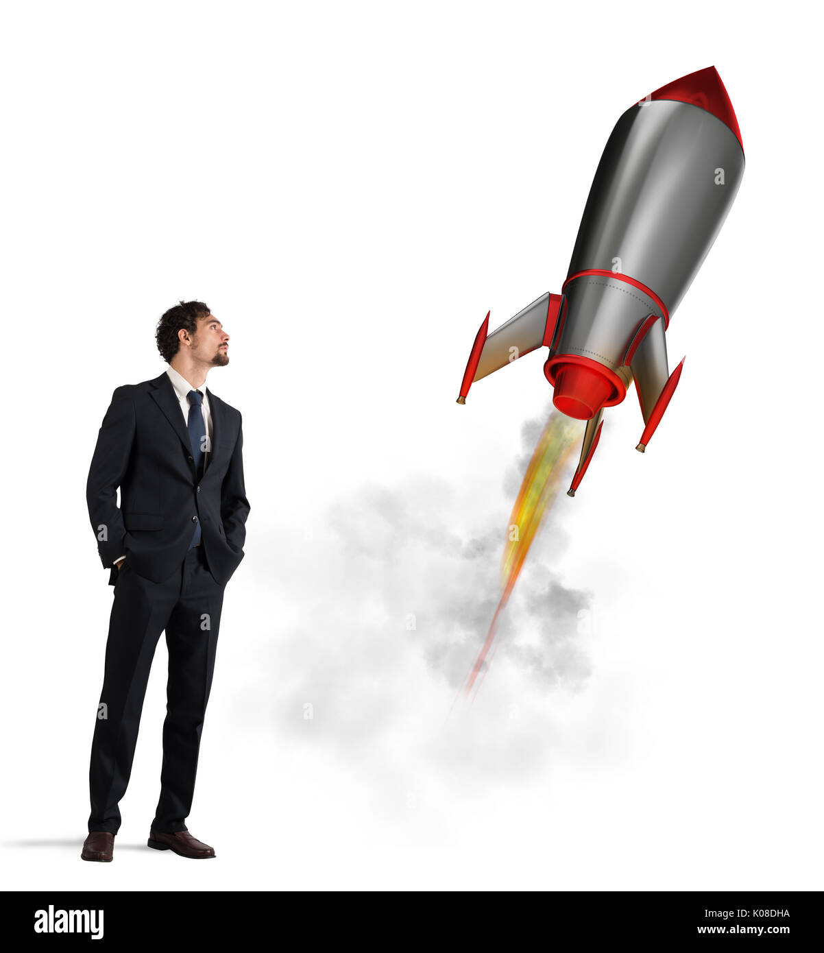 Startup of a new company with starting rocket. Concept of business ...