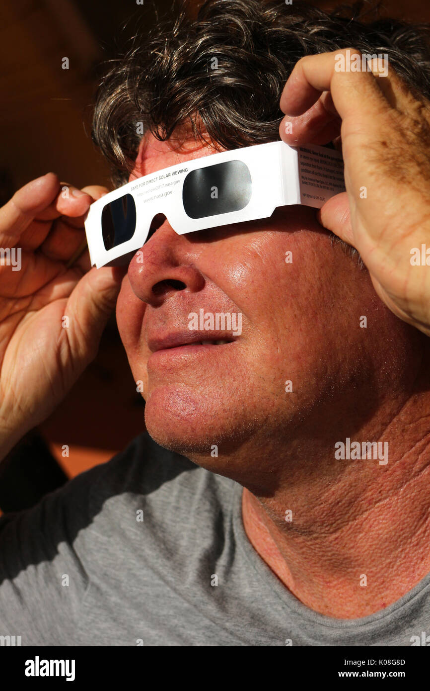 Solar Eclipse Viewer with NASA safe glasses looking at sun, no eye ...