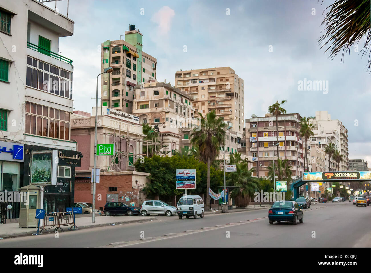 The city centre in the city of Alexandria on the Mediterranean sea in ...