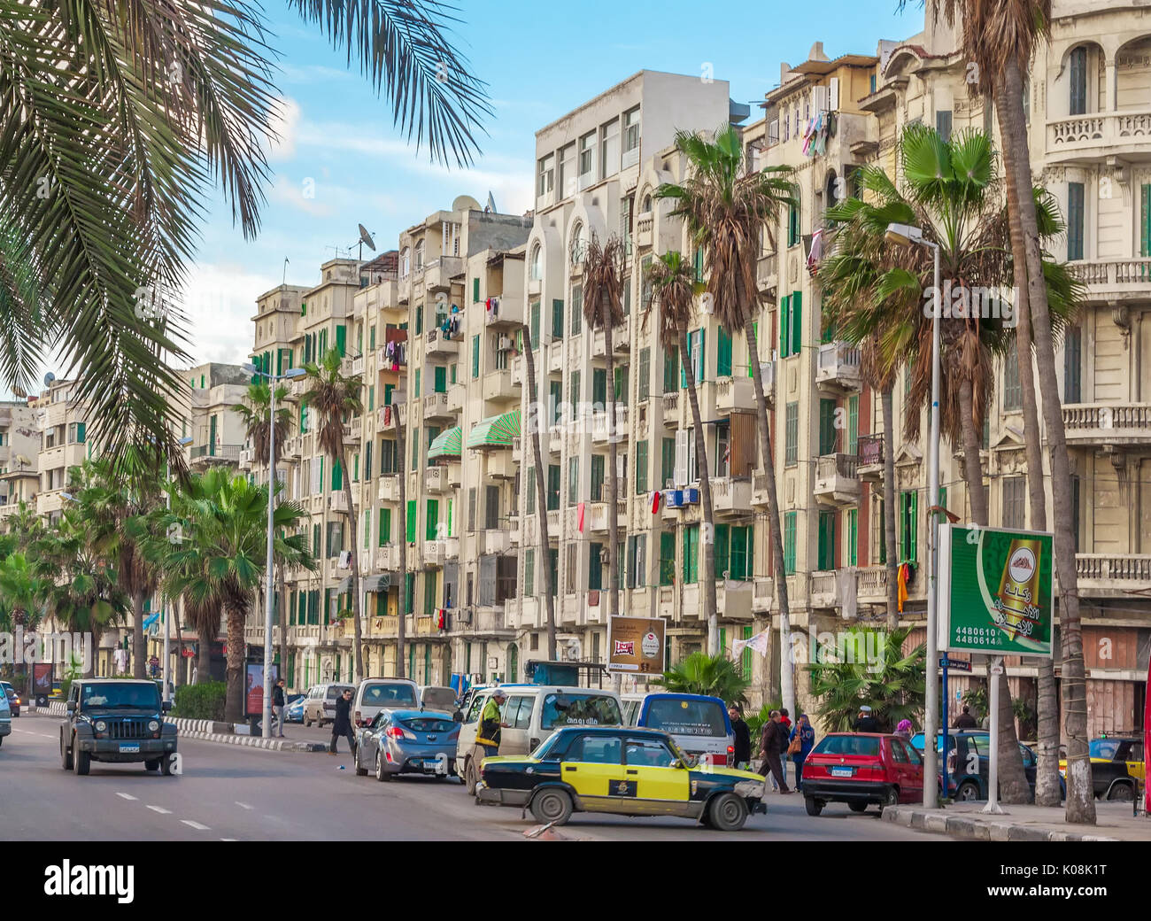 The city centre in the city of Alexandria on the Mediterranean sea in ...