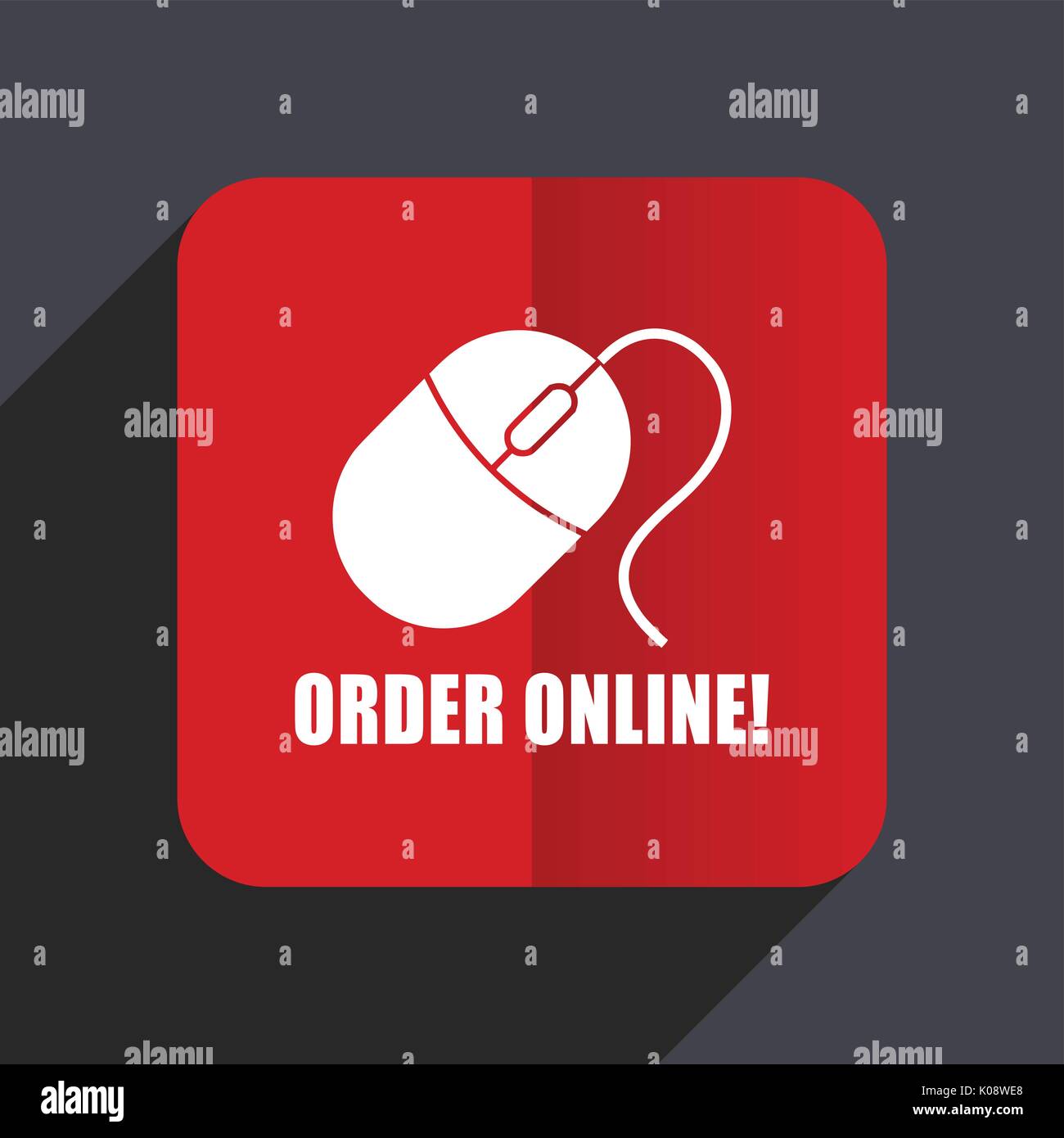 Order online flat design web vector icon. Red square sign on gray ...