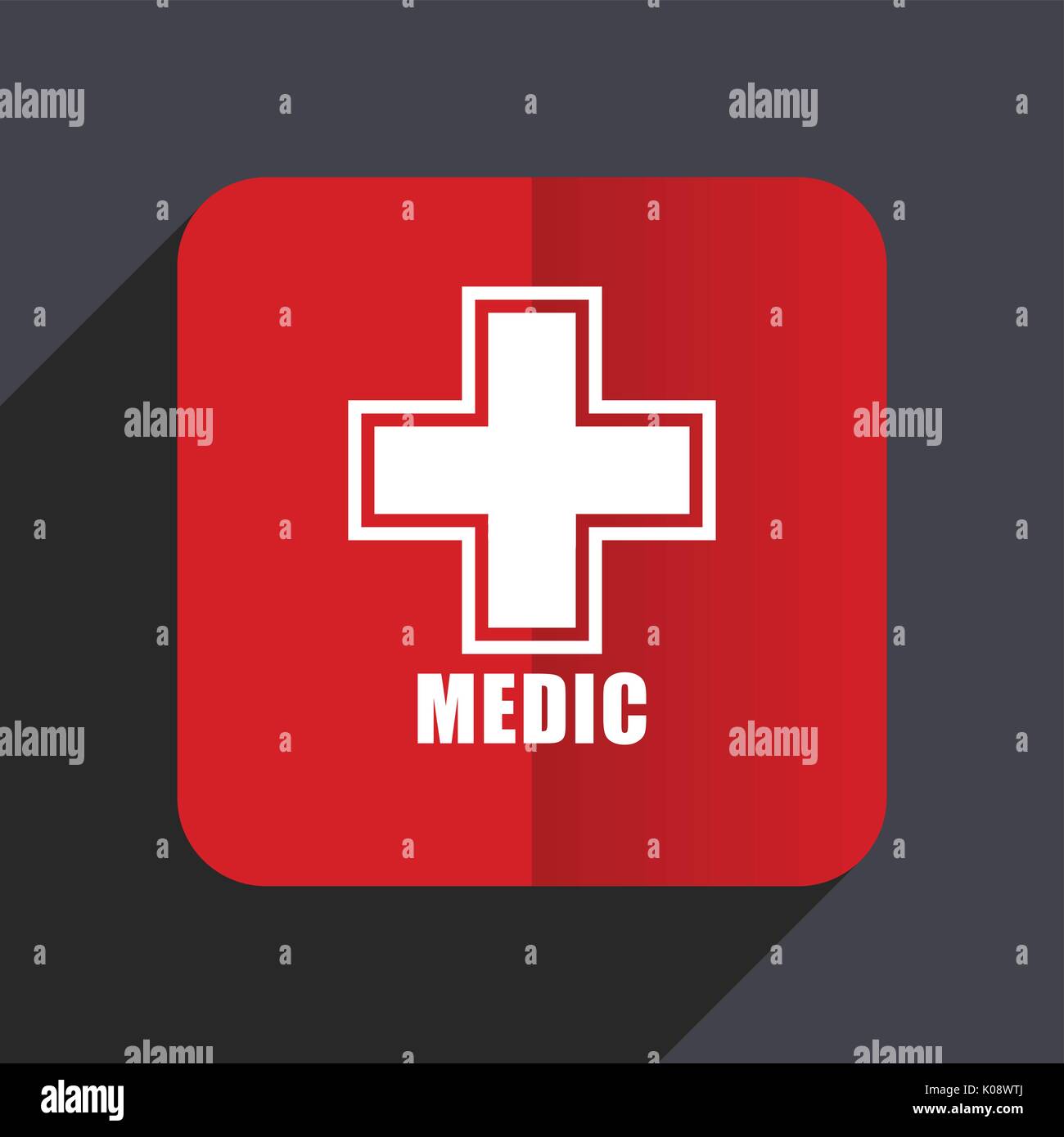 Medic flat design web vector icon. Red square sign on gray background ...