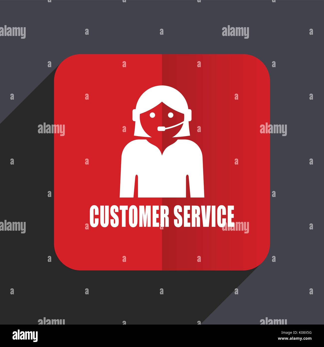 Customer service flat design web vector icon. Red square sign on gray ...