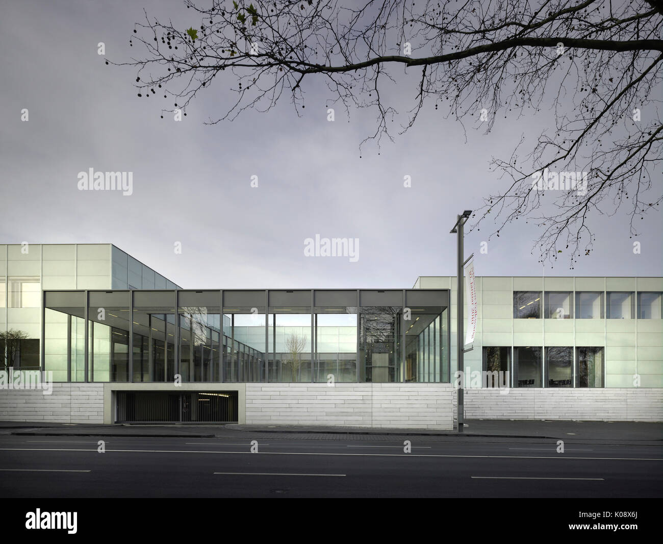 Elevation with glazed corridor. Museum Folkwang, Essen, Germany ...