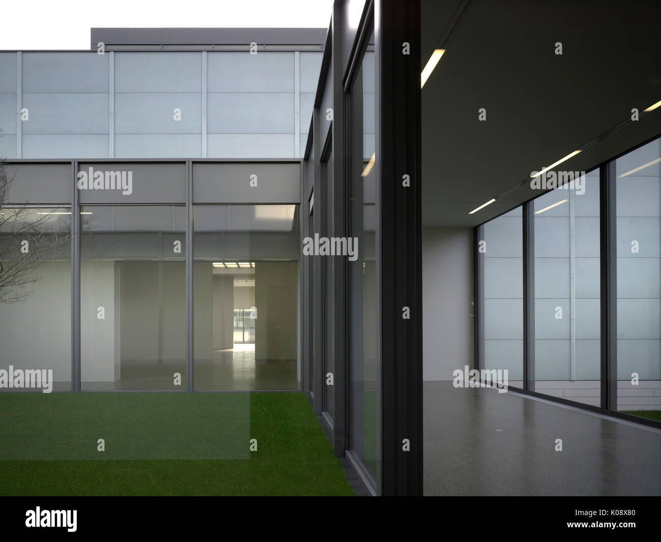 Glazed corridor and courtyard. Museum Folkwang, Essen, Germany ...