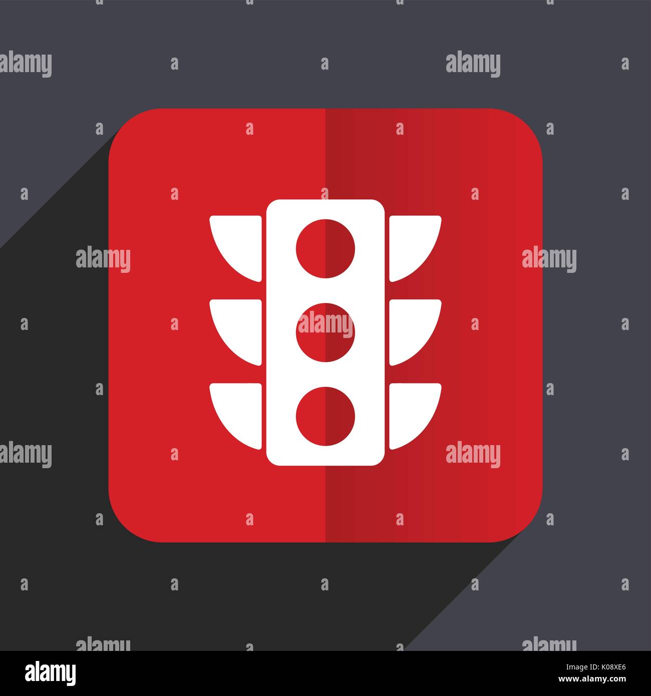 Traffic lights flat design web vector icon. Red square sign on gray ...