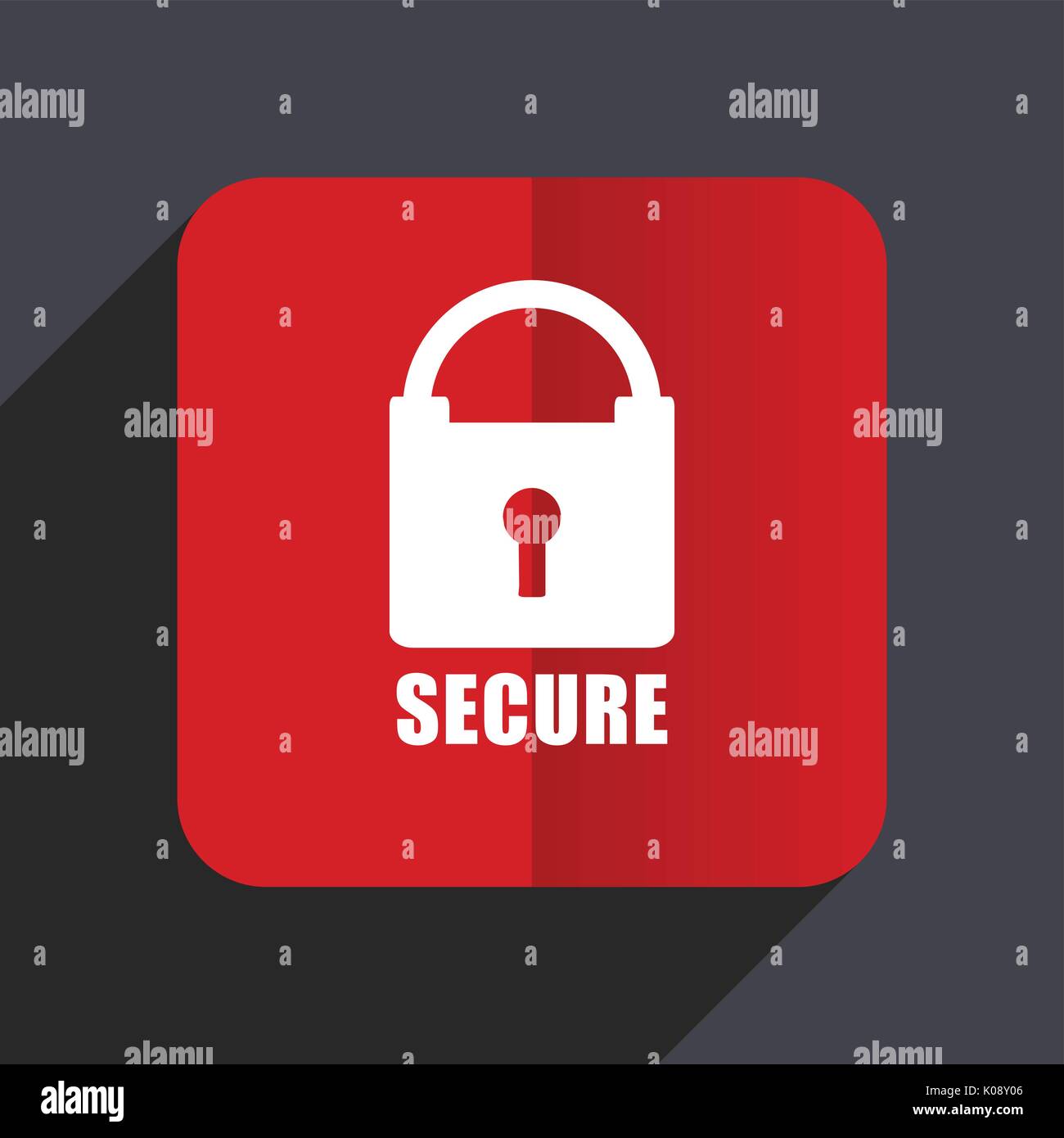 Secure flat design web vector icon. Red square sign on gray background ...