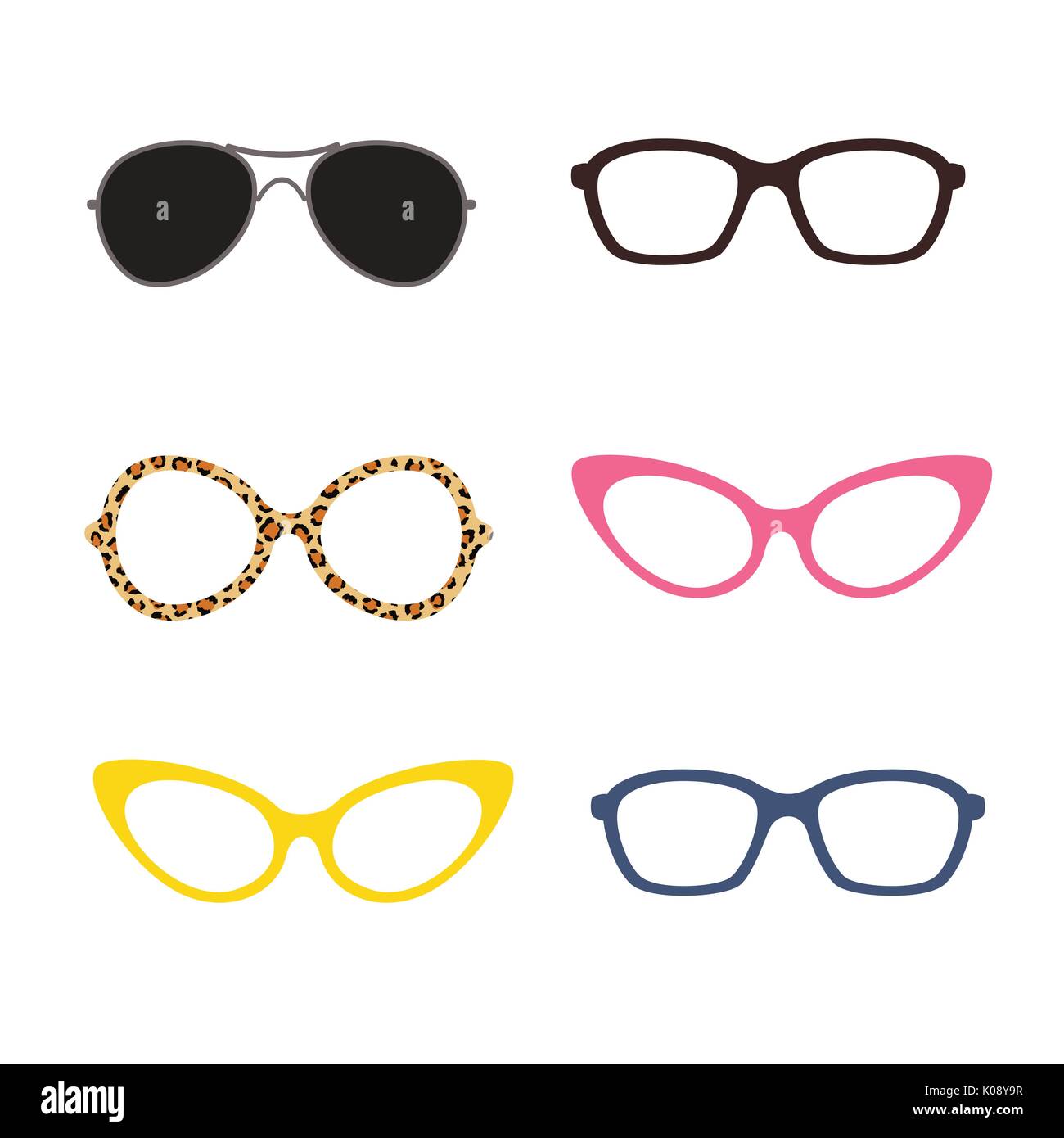 glasses in different colors and forms, set glasses, vector illustration ...