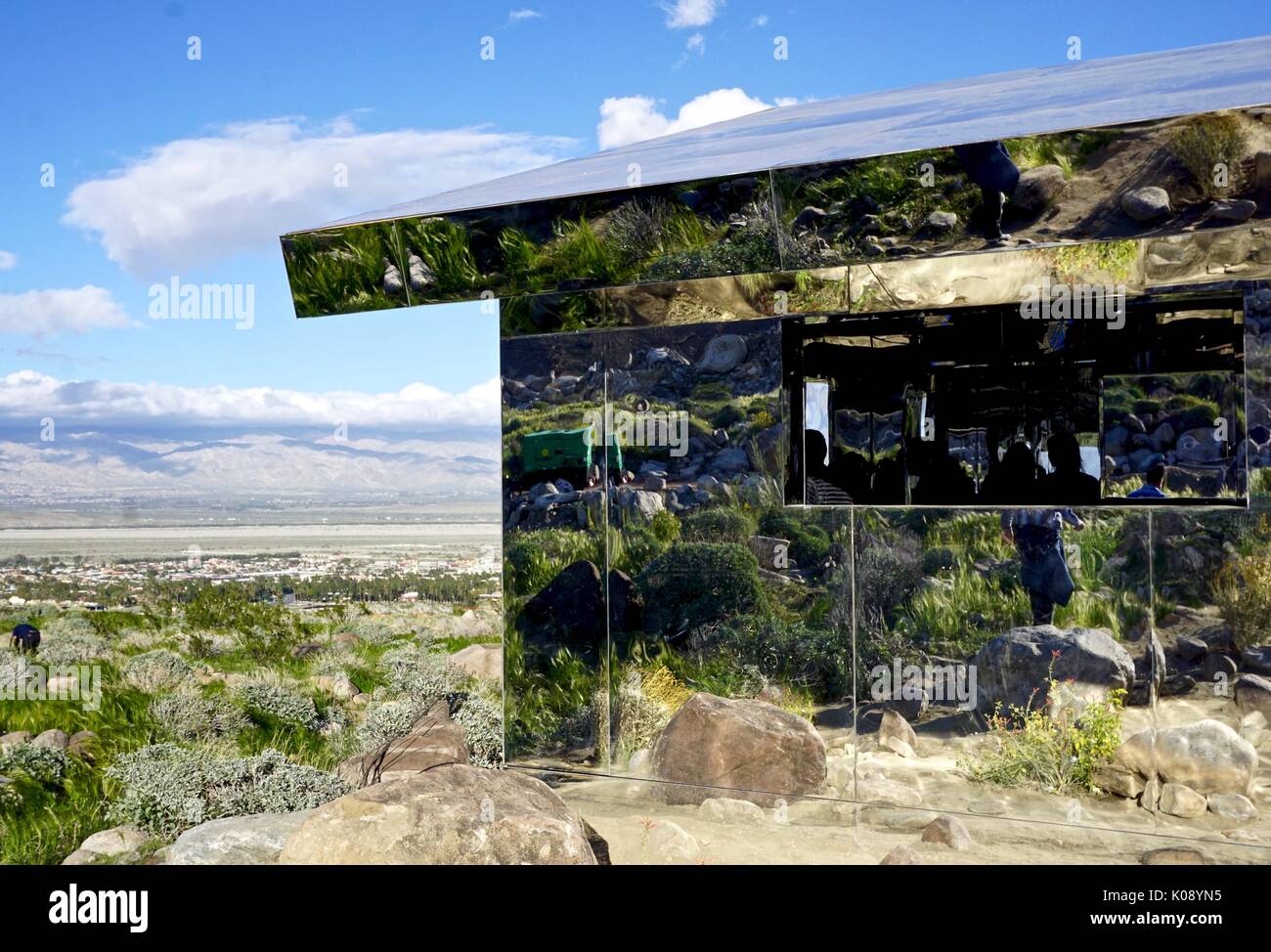 Mirrored building in desert landscape for Desert X Stock Photo - Alamy