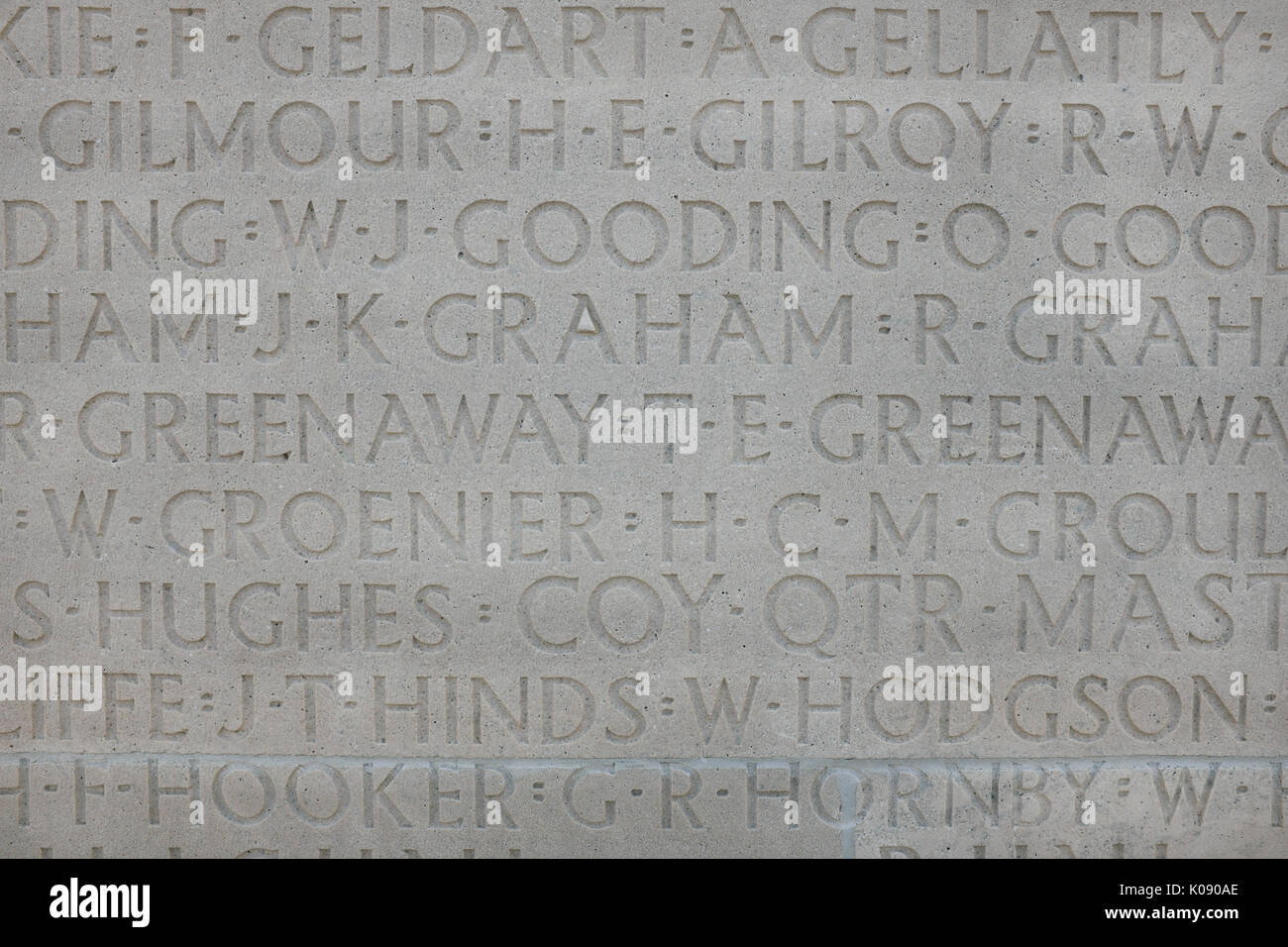 Names on the Canadian National Vimy Memorial, Vimy Ridge, France Stock ...