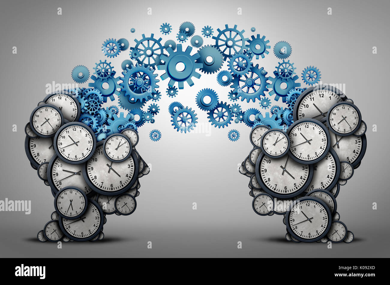 Business time planning partnership as two people heads made of clock ...