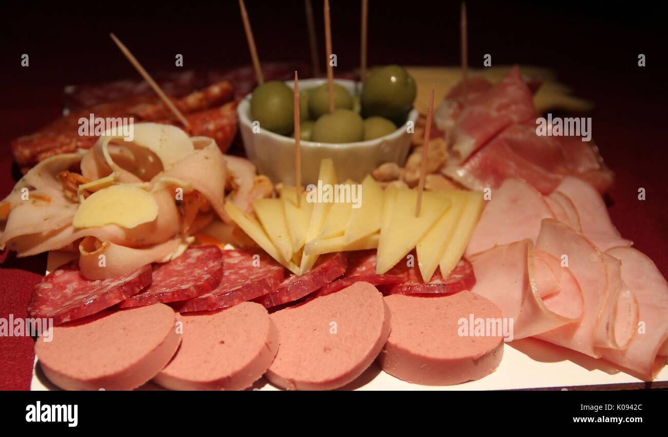 Chopped table of cold cuts with beer Stock Photo - Alamy