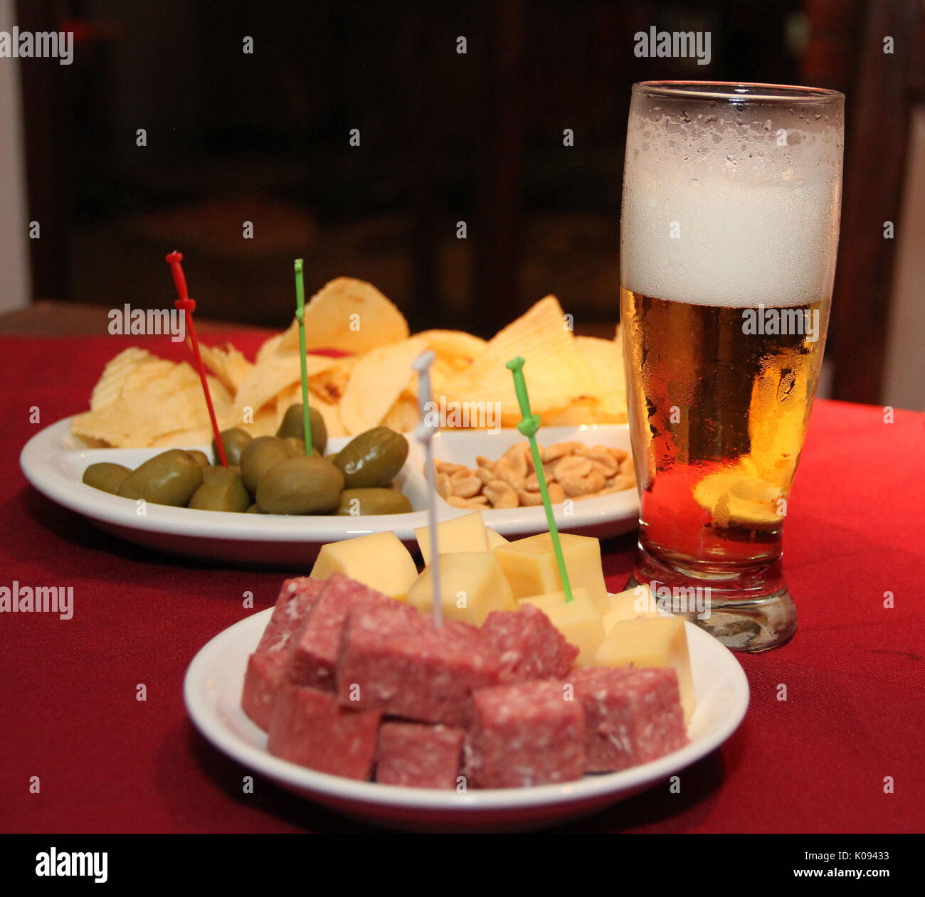 Chopped table of cold cuts with beer Stock Photo - Alamy