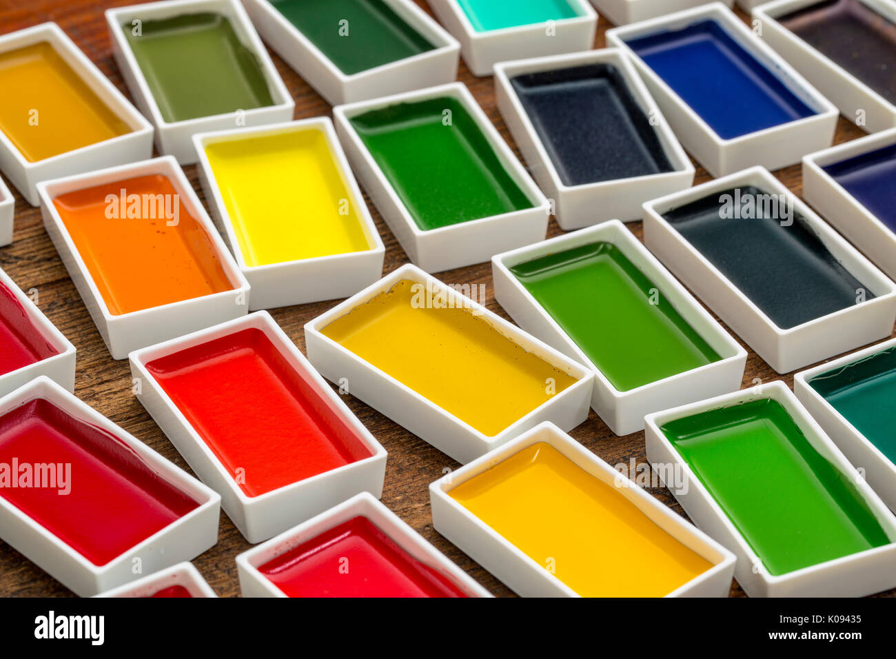 traditional Japanese watercolor paints - a closeup of a color set on ...