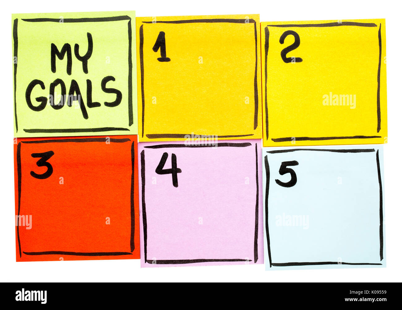 My goals list - handwriting in black ink on isolated sticky notes Stock ...