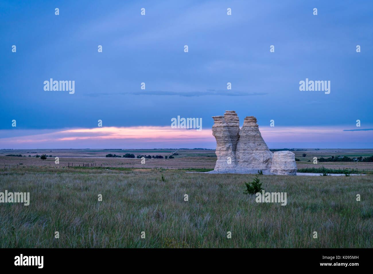 Castle Rock at dusk - limestone pillar landmark in prairie of western ...