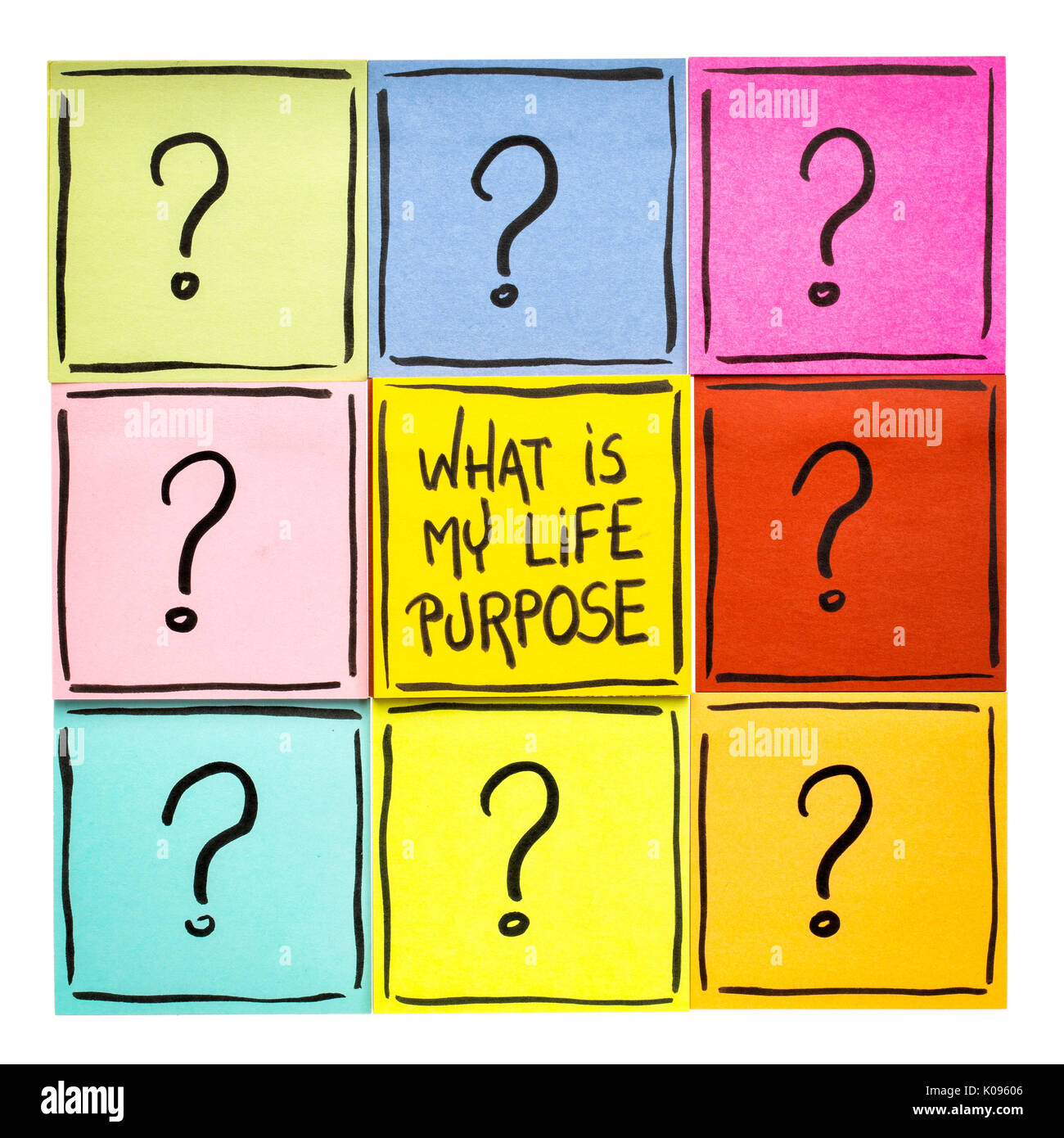 What is my life purpose? Handwriting on isolated sticky notes with ...