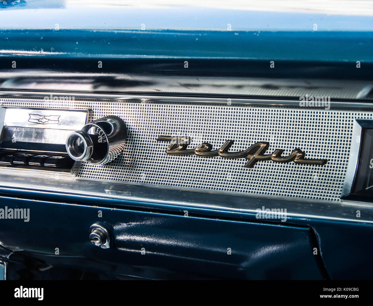 The radio in the front of a 1957 Chevrolet Bel Air four door sedan ...