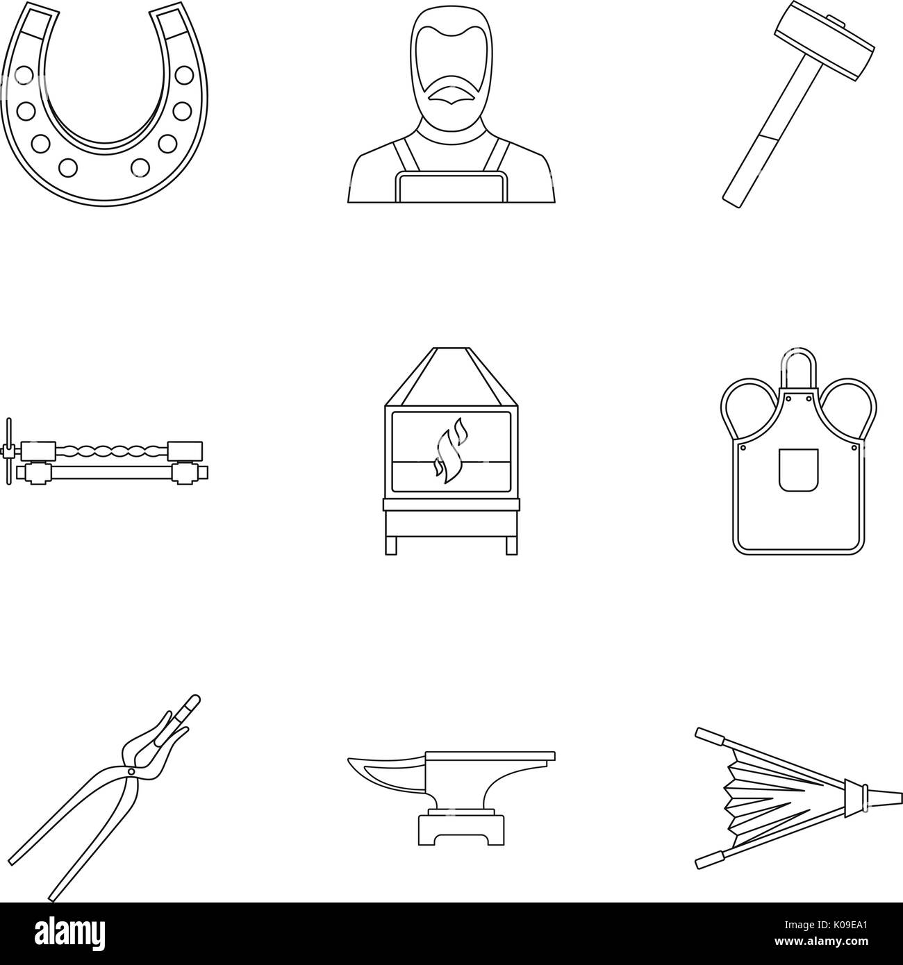 Blacksmith fireplace icon set, outline style Stock Vector Image & Art ...