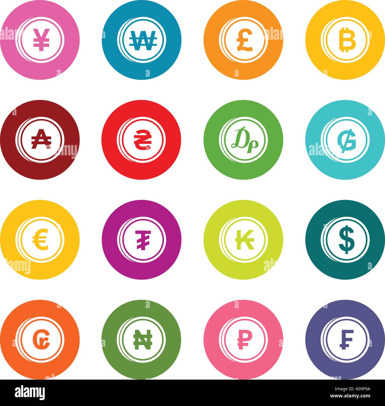Currency from different countries icons many colors set Stock Vector ...