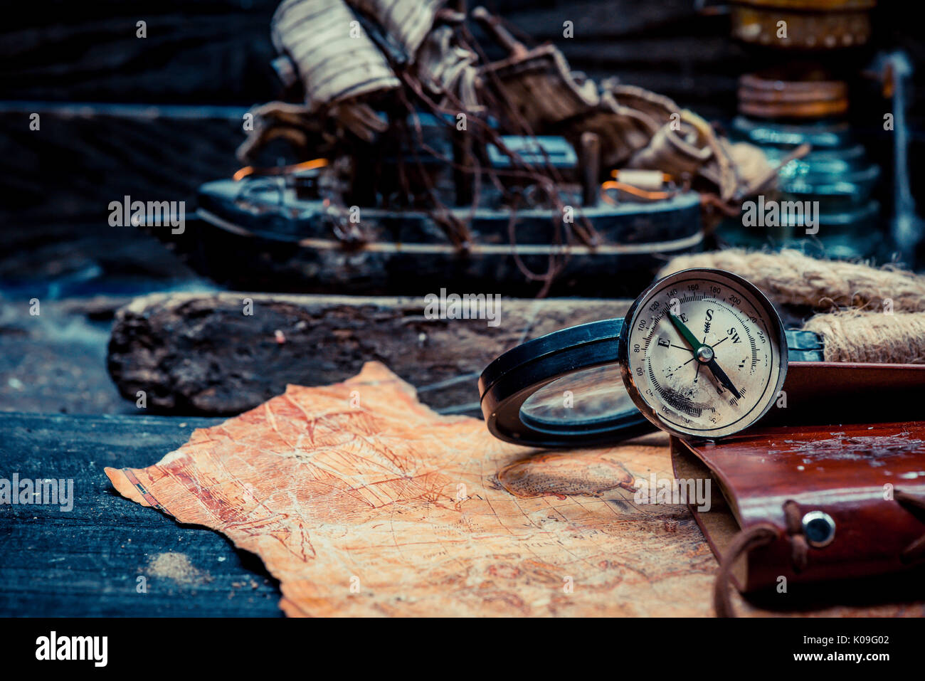 Columbus day and world map with compass Stock Photo - Alamy