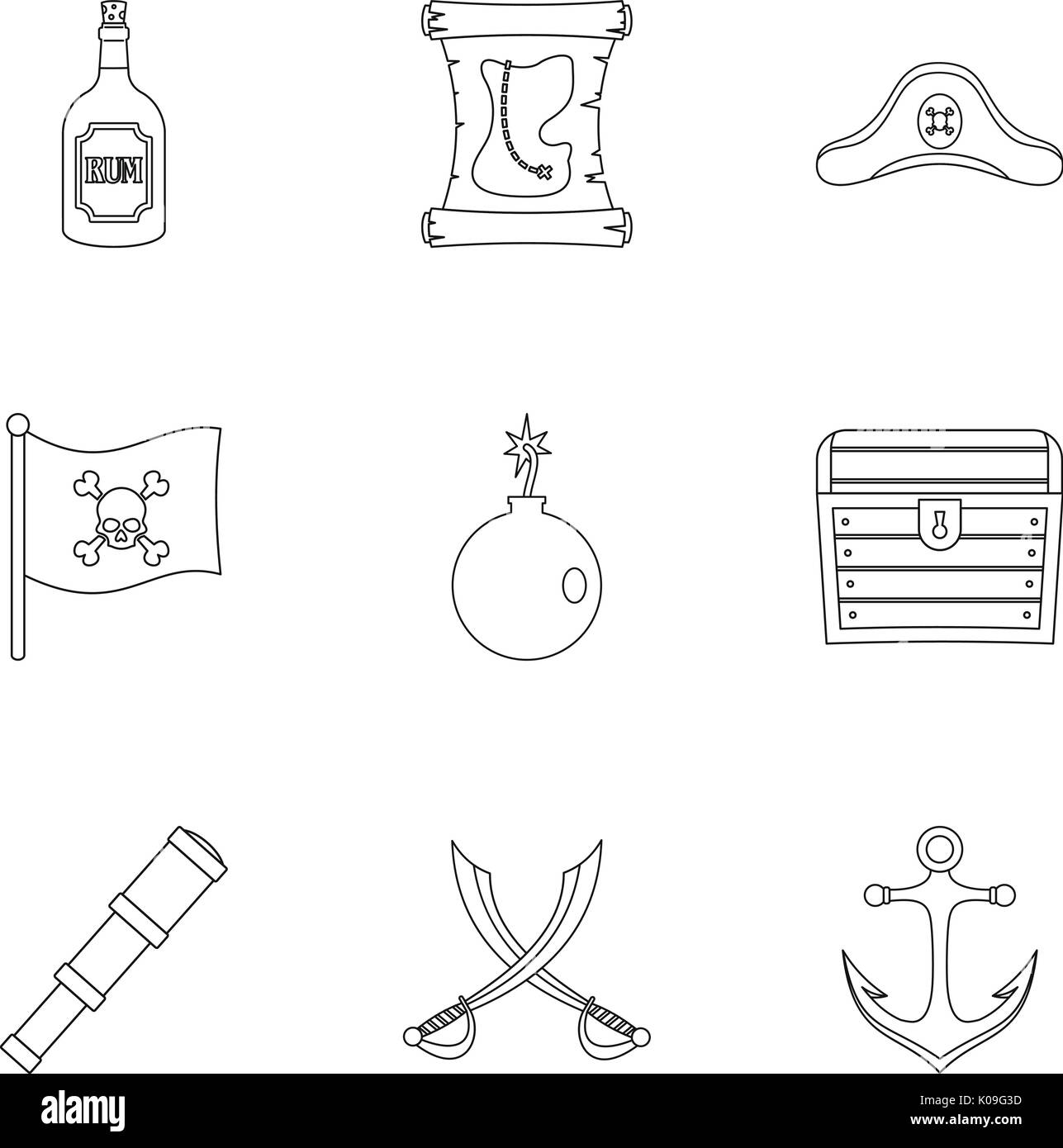 Pirates element icon set, outline style Stock Vector Image & Art - Alamy