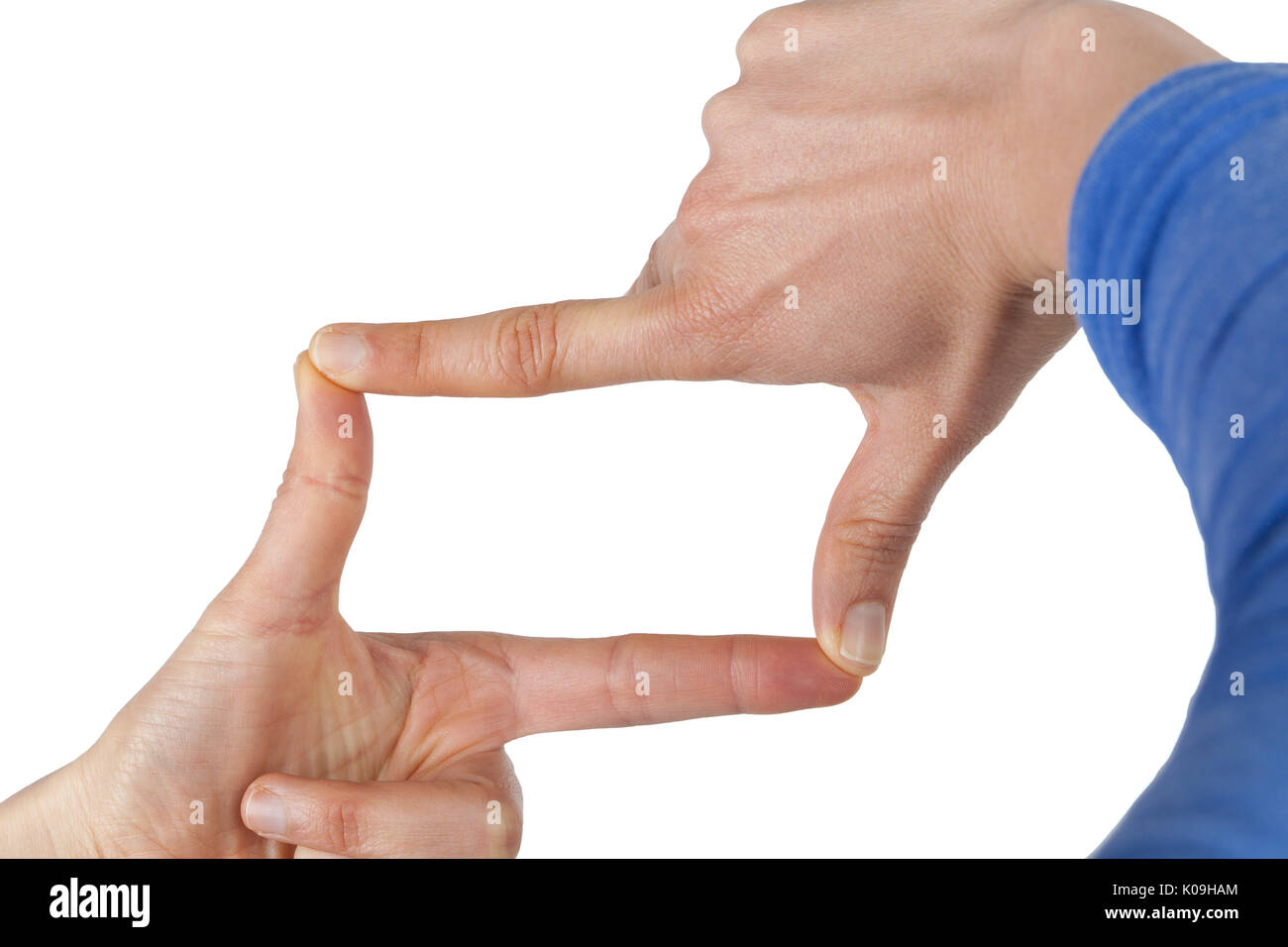 Female hands making frame gesture isolated on white background with ...