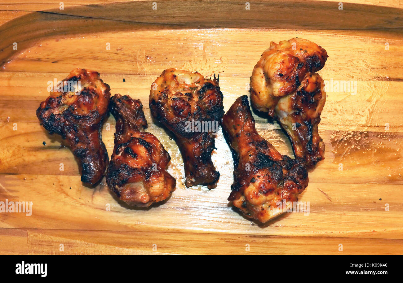 Top view of Barbecue chicken wings on a wood background Stock Photo - Alamy