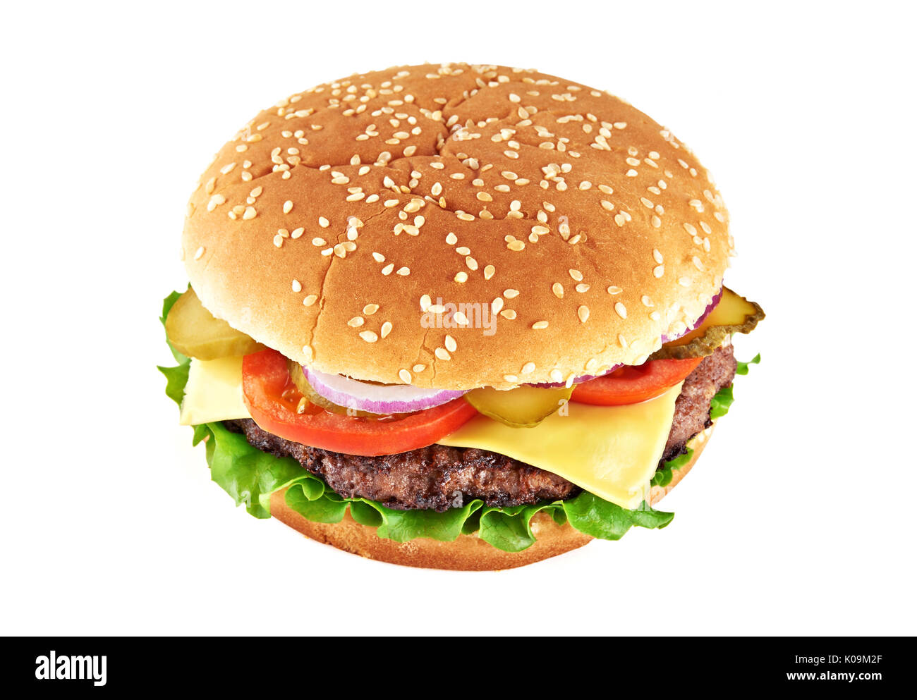 Classic cheeseburger isolated on white background. Top view Stock Photo ...