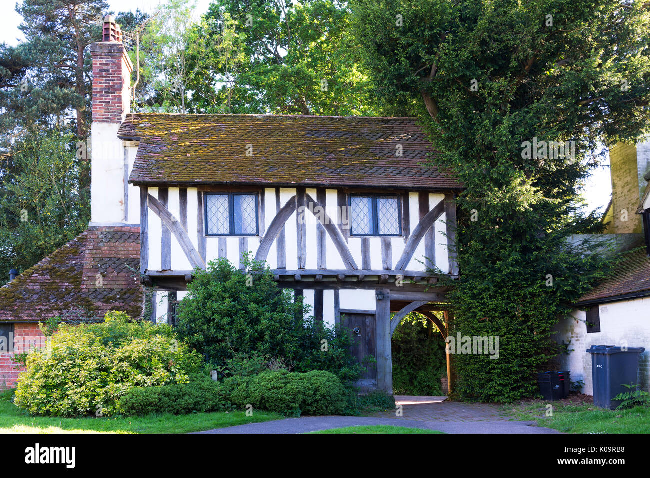 The medieval churchyard gatehouse in the village of Hartfield in East ...