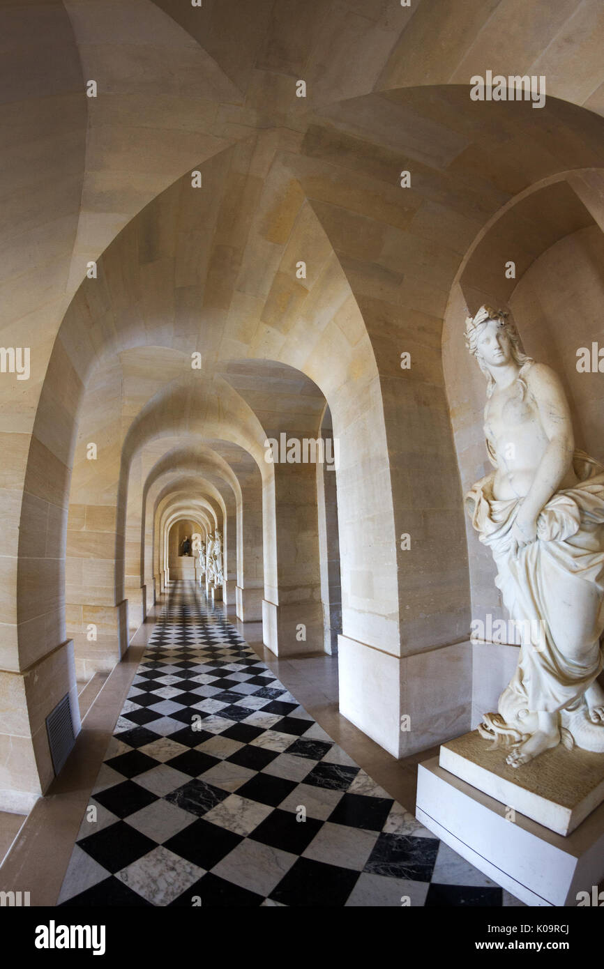 Gallery with statues in the Versailles Palace (Chateau), France Stock ...