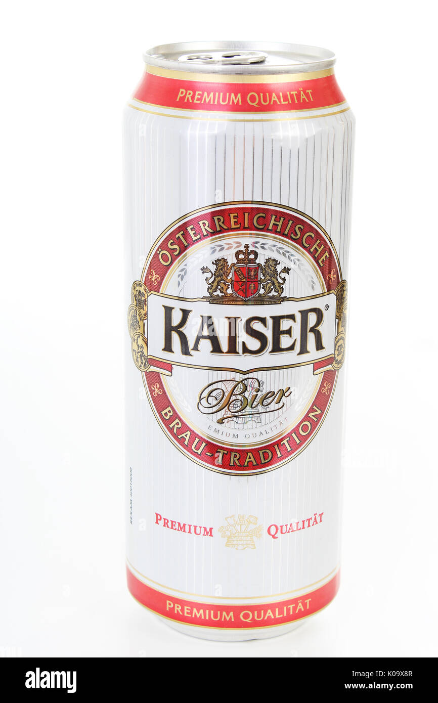 Kaiser beer can on isolated white studio background Stock Photo - Alamy