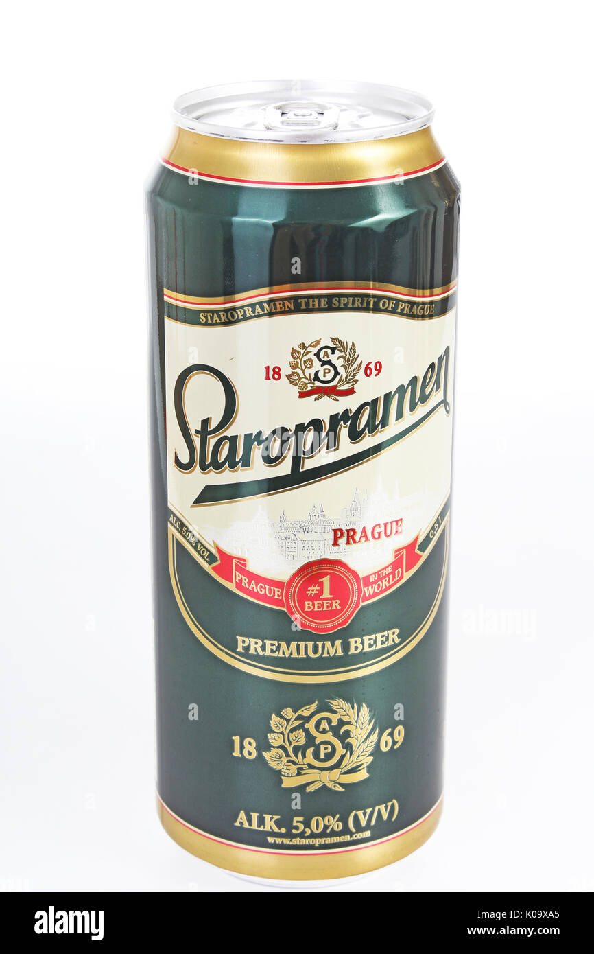 Staropramen beer can on isolated white studio background Stock Photo ...
